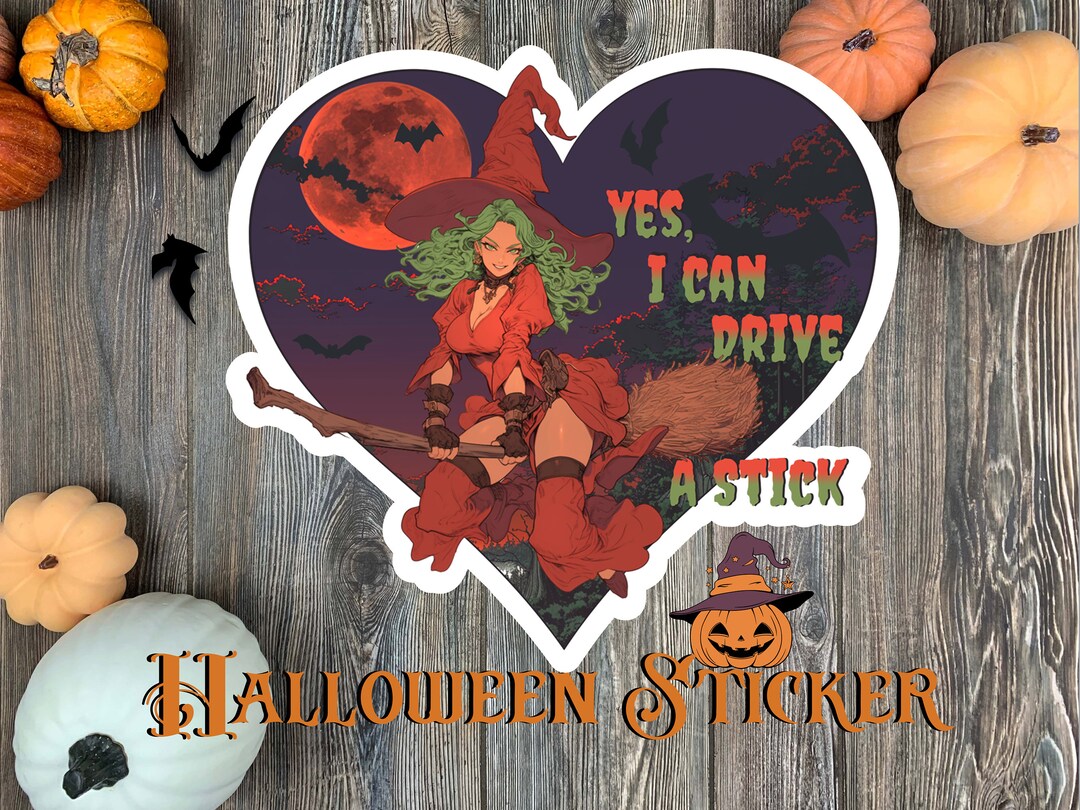 Hilarious Halloween Witch Sticker, Stick Shift Witch Decal, Funny ...