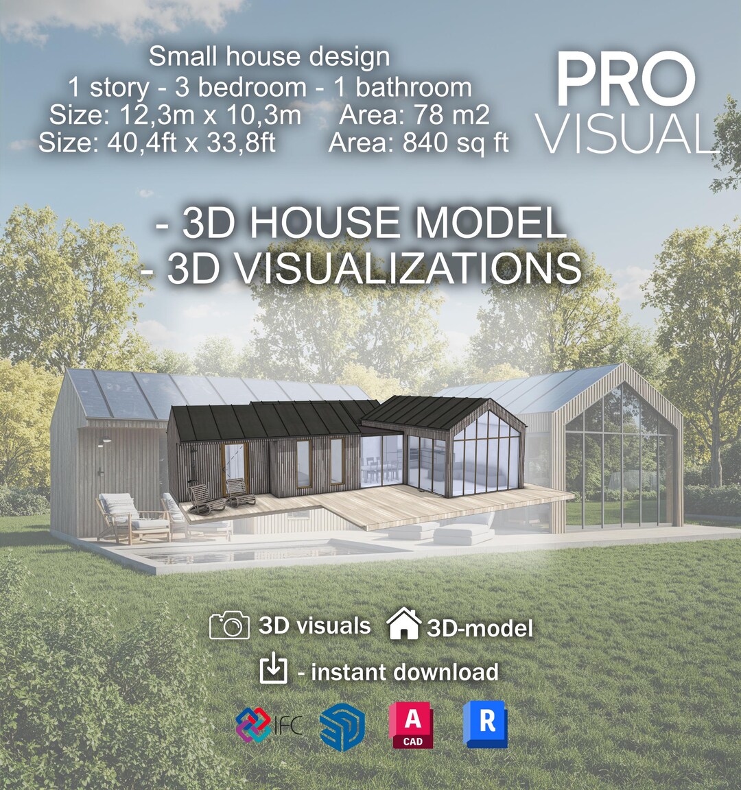 Modern Small House 3D Model – 3 Bedroom 1 Story | Architectural ...