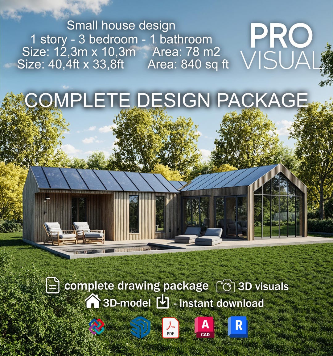 Modern Tiny House Plan With 3 Bedrooms | Small Cabin Layout PDF | Tiny ...