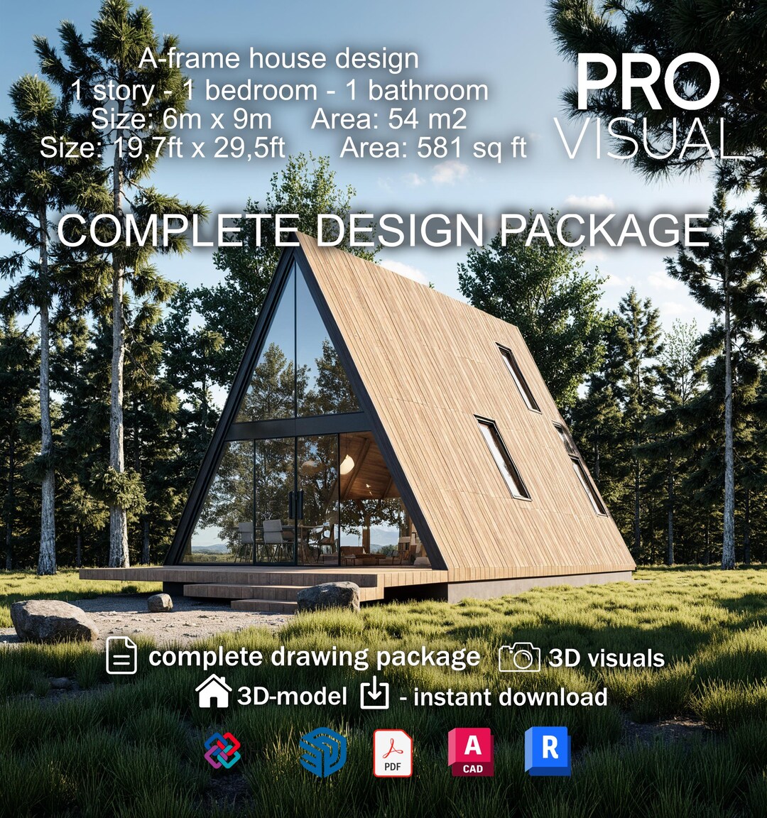 A-frame House Plans 54m2 (581 Sq Ft) – 1 Bedroom Cabin Design ...
