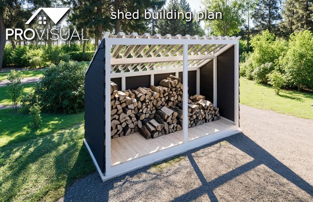 DIY Firewood Shed Plans – Small Backyard Log Storage Shed – Printable ...