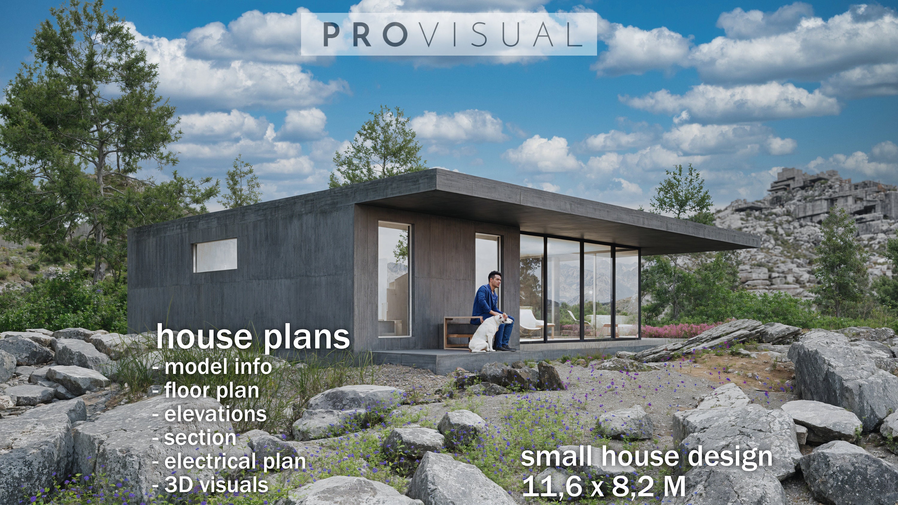 Modern Tiny House Plans – 1-story 2-bedroom Concrete Home Design, Small ...
