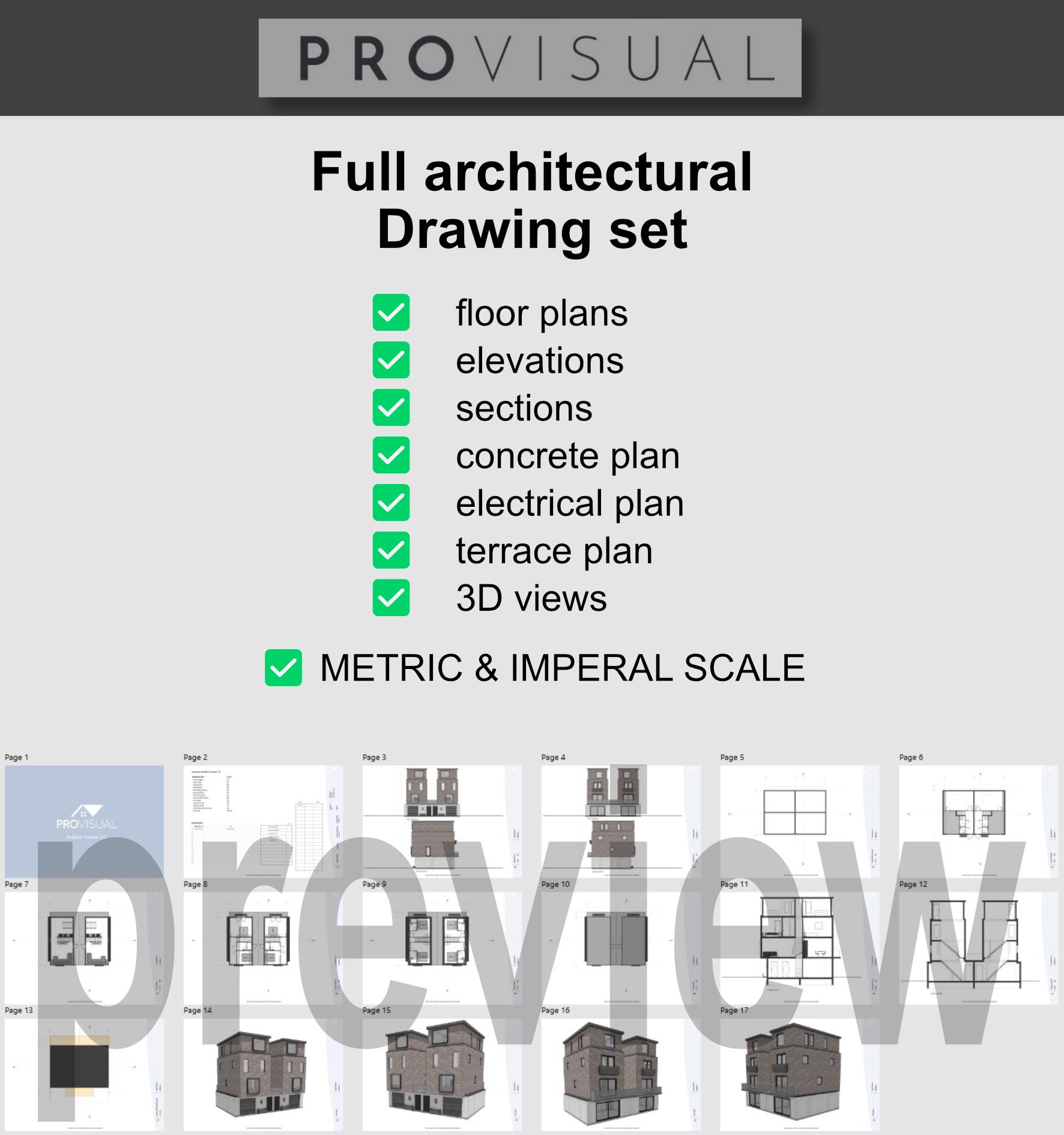 2x Duplex House Plan – 4 Bedroom 4 Story Multi-unit Building, Complete ...
