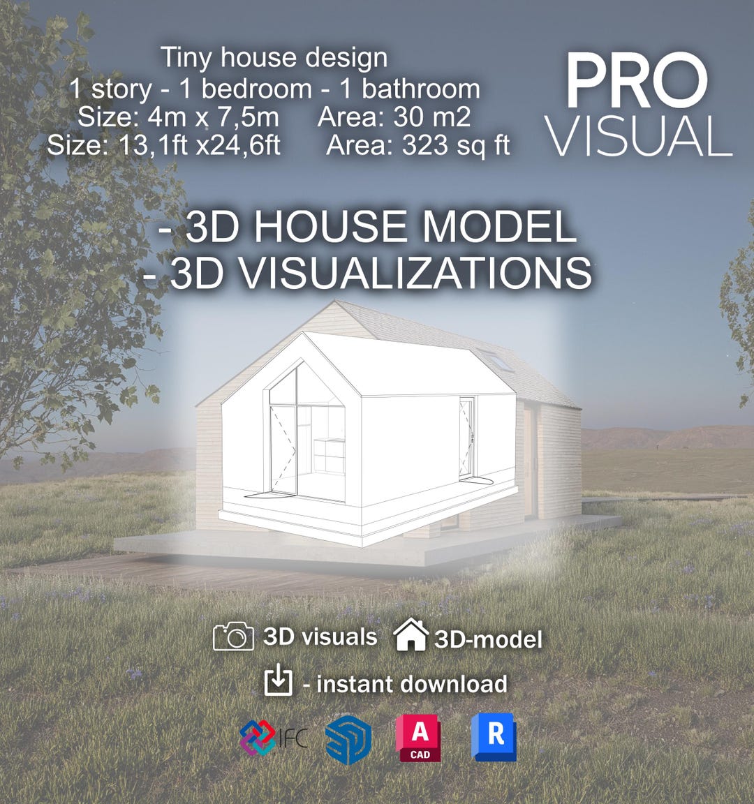 Tiny House Design 30m2 | Modern 1 Bedroom Cabin Plan | 4x7.5m Small ...