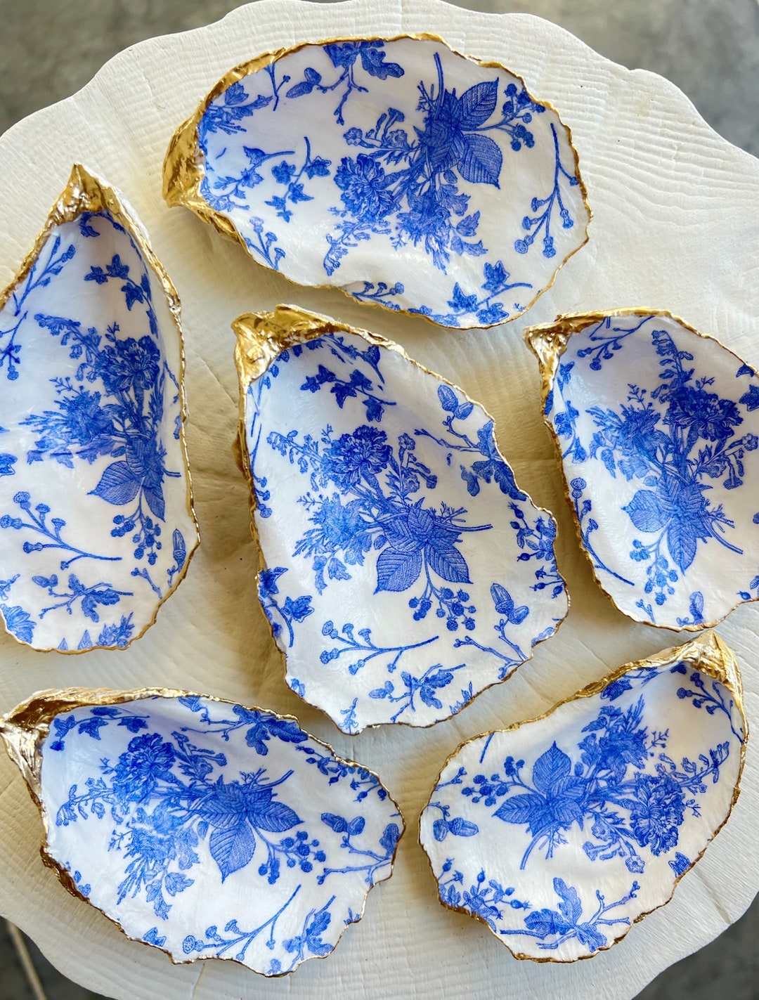 Royal Blue Toile Oyster Shell Dish Shabby Chic Decor Bridesmaid Box ...