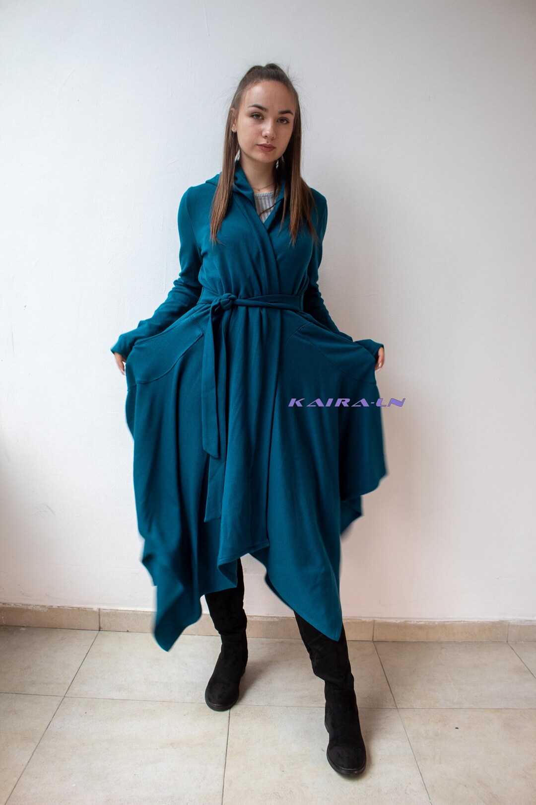 Asymmetrical Knitted Cardigan, Elf Cloak, Turquoise Winter Cloak With ...