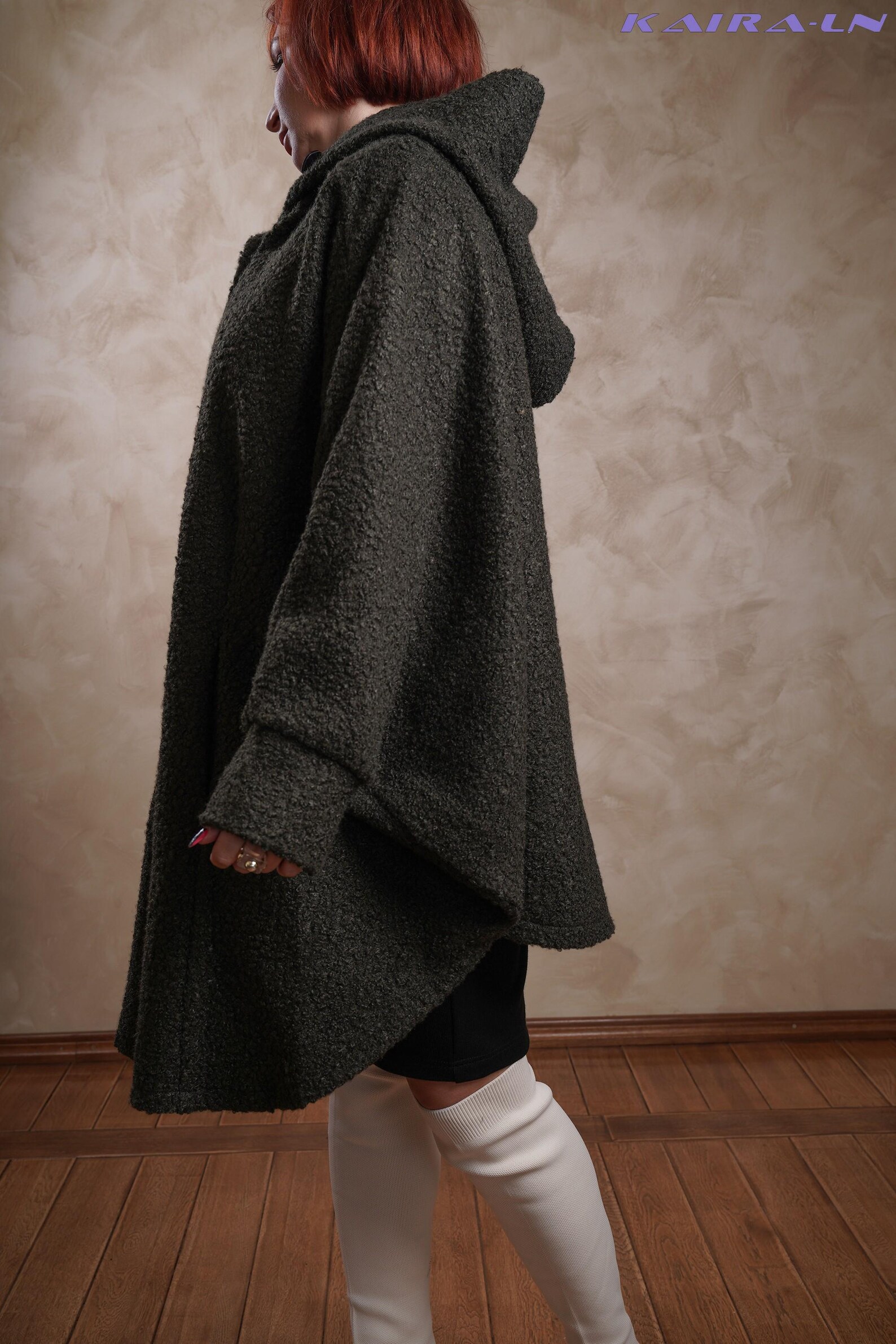 Woolen Cloak With a Hood, Woolen Coat - Poncho, Coat With a Cloak Large ...