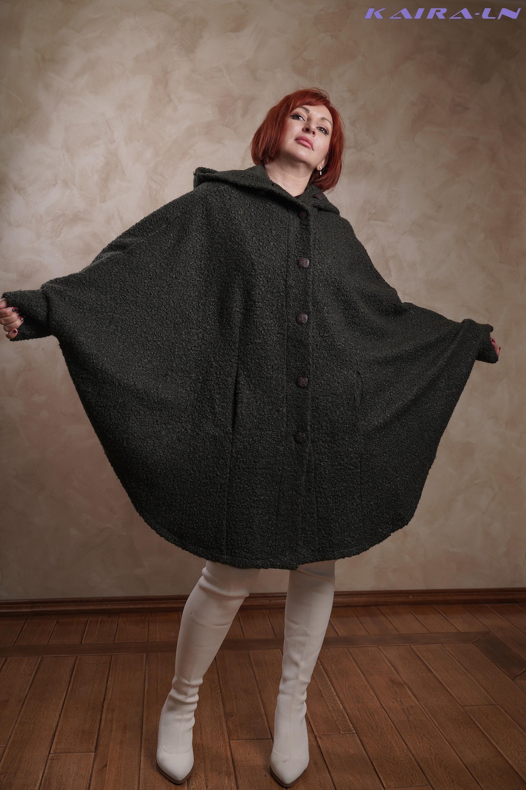 Woolen Cloak With a Hood, Woolen Coat - Poncho, Coat With a Cloak Large ...