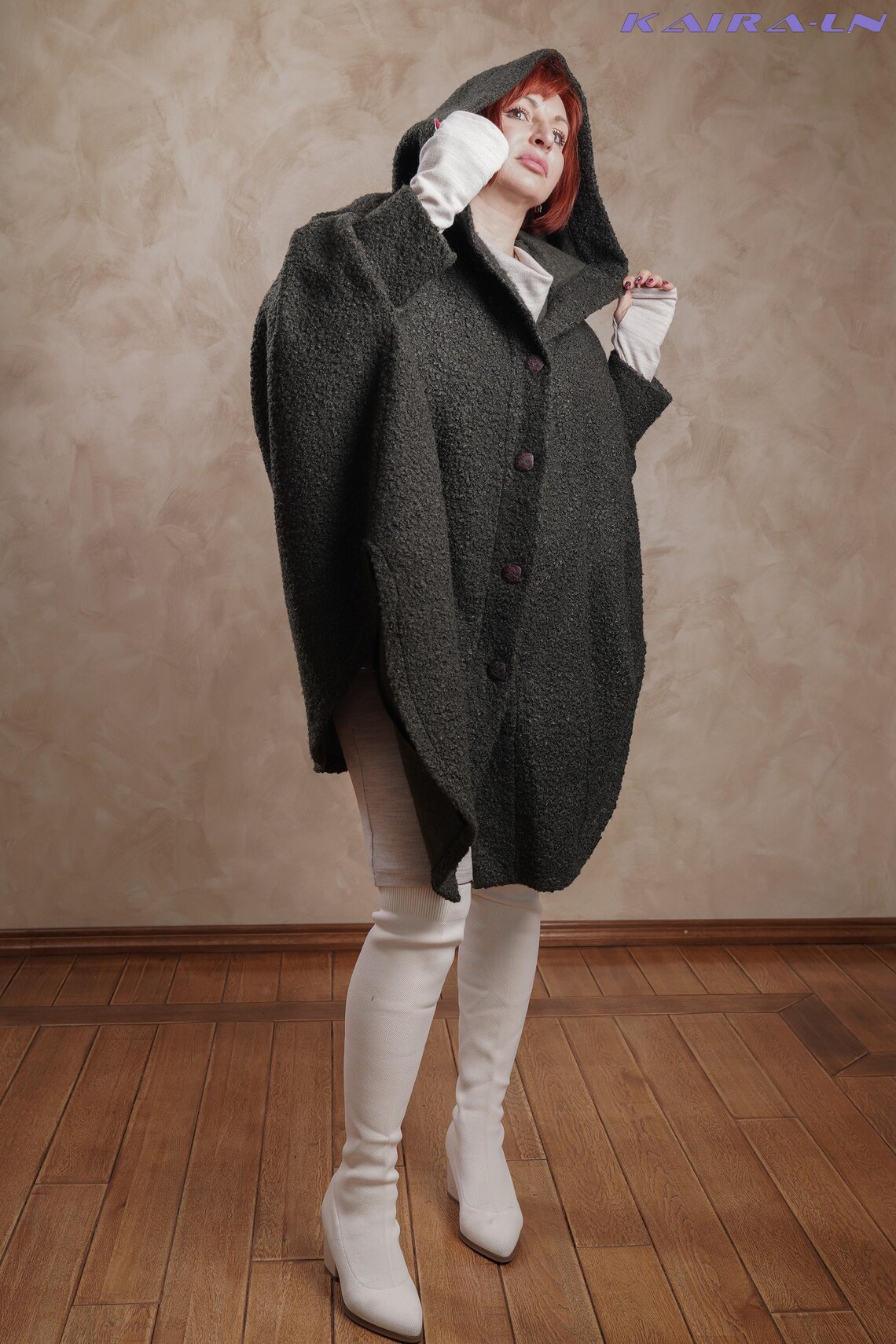 Woolen Cloak With a Hood, Woolen Coat - Poncho, Coat With a Cloak Large ...