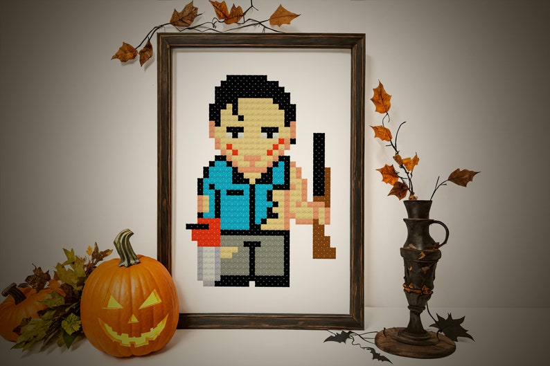 Ash Williams Cross Stitch Pattern Evil Dead Pixel Art PDF Cute Ash With ...