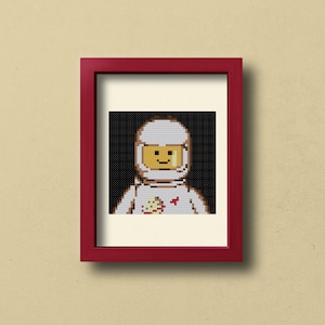 Building Block Astronaut Cross Stitch Pattern - Retro Space Adventure Design - Brick Face ...