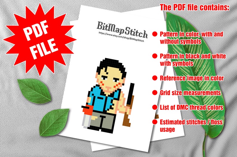 Ash Williams Cross Stitch Pattern Evil Dead Pixel Art PDF Cute Ash With ...