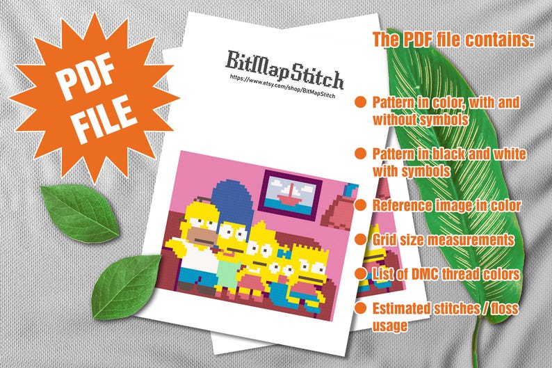 Simpsons Cross Stitch Pattern PDF – Couch Scene With Homer, Marge, Bart ...