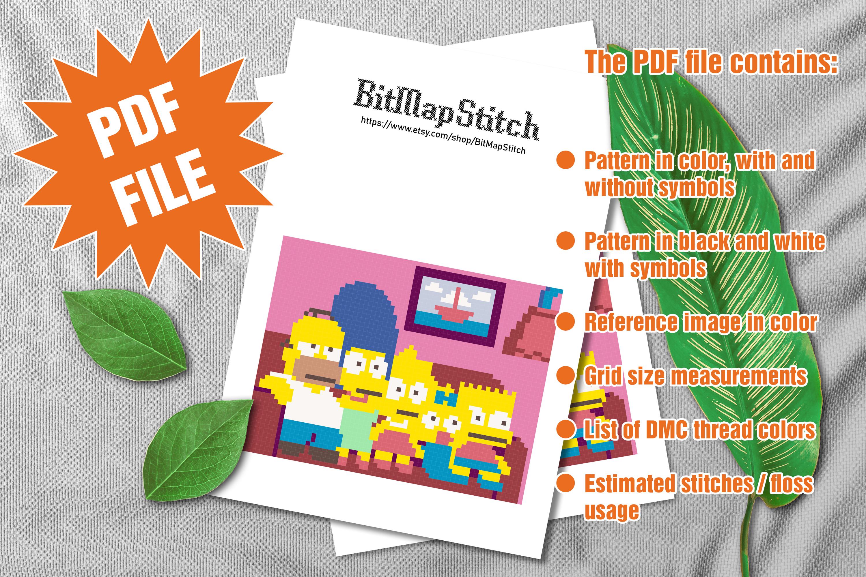 Simpsons Cross Stitch Pattern PDF – Couch Scene With Homer, Marge, Bart ...