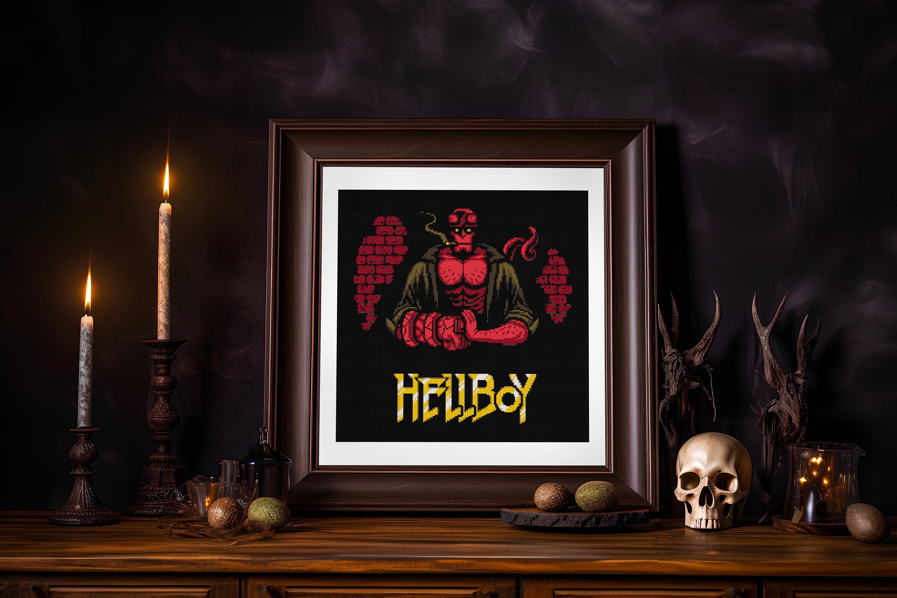 Pixel Art Hellboy Cross Stitch Pattern - DIY Craft for Horror Comics Fans - Etsy