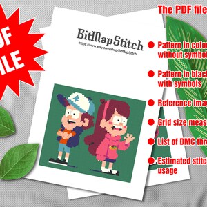 Gravity Falls Cartoon Cross Stitch Pattern: Mabel and Dipper Adventure ...