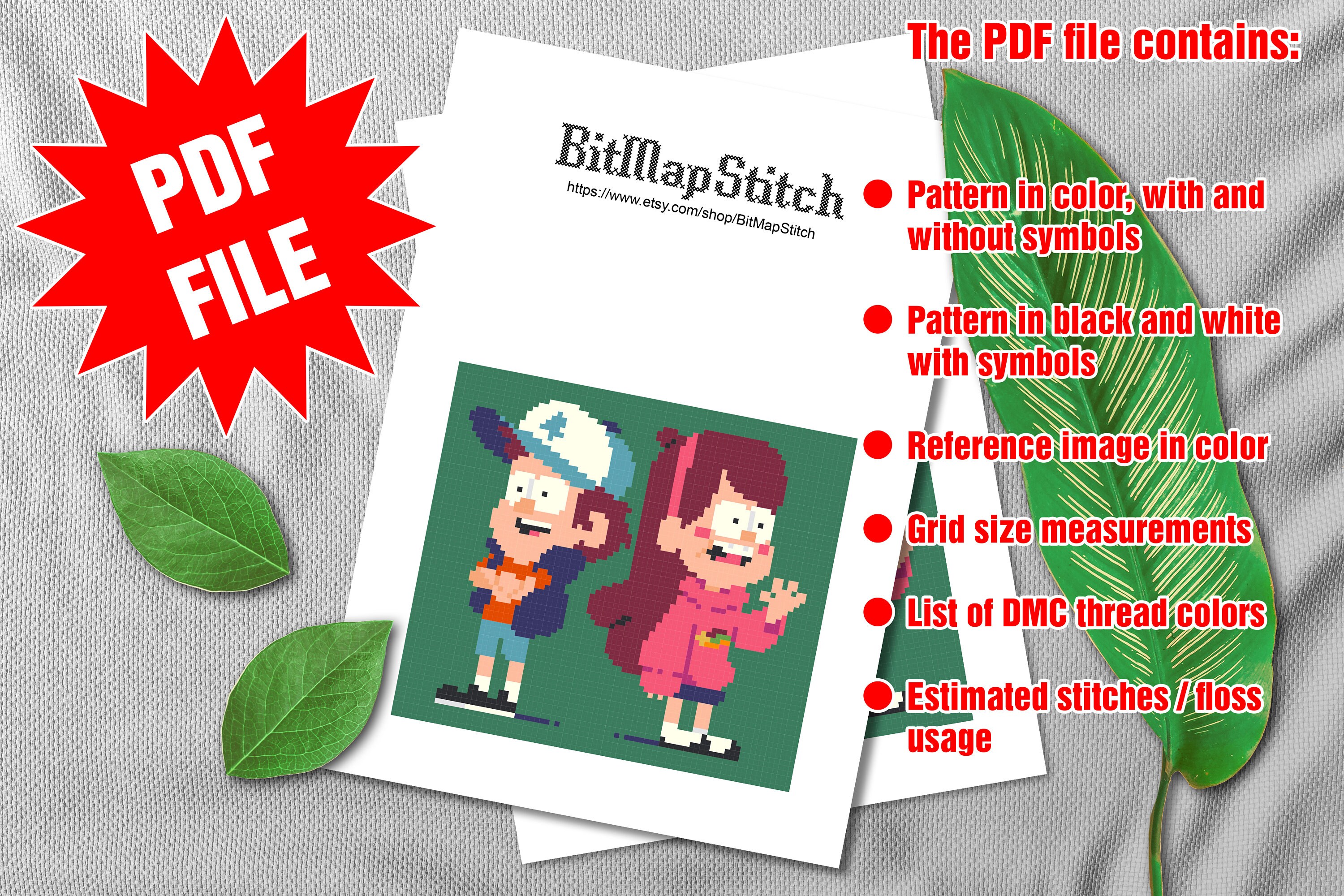 Gravity Falls Cartoon Cross Stitch Pattern: Mabel and Dipper Adventure ...