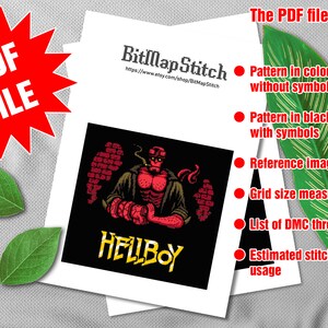 Pixel Art Hellboy Cross Stitch Pattern - DIY Craft for Horror Comics ...