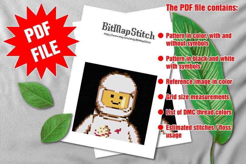 Building Block Astronaut Cross Stitch Pattern - Retro Space Adventure Design - Brick Face ...