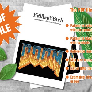 DOOM Logo Cross Stitch Pattern – Classic FPS Game, Retro Gamer Decor ...