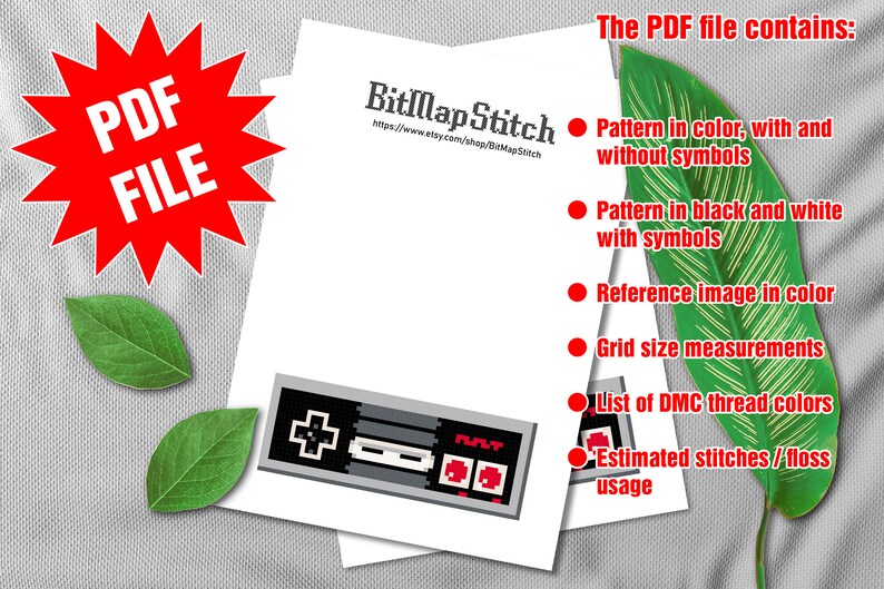 Retro Gaming Cross Stitch Pattern - Classic NES Controller Vintage Game ...