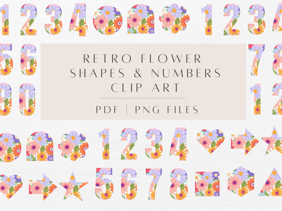 Retro Flower Numbers & Shapes PNG Clipart – Groovy Numbers, 70s Style ...