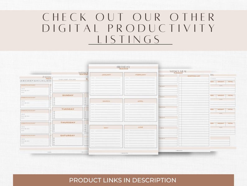 Weekly Menu Chart, Kitchen Organizer, Tidy Grocery List, Soft Tone ...