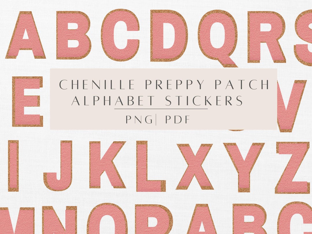 Preppy Pink Alphabet Patch Stickers PNG | Faux Chenille Varsity Letters ...