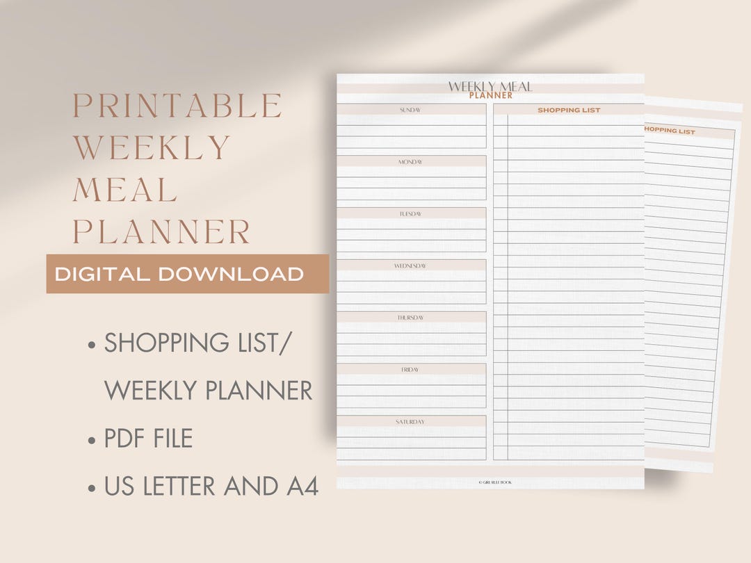 Weekly Menu Chart, Kitchen Organizer, Tidy Grocery List, Soft Tone ...