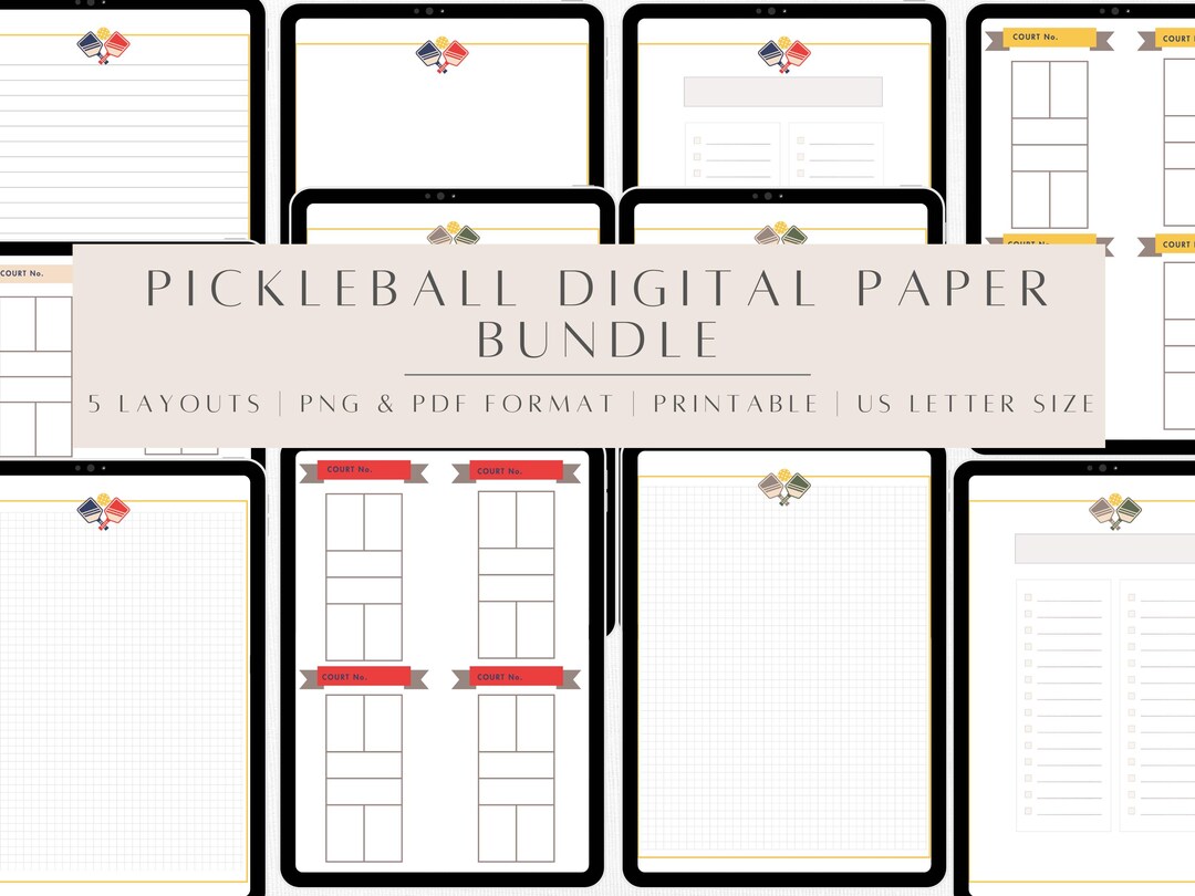 Pickleball Paper Digital Bundle Including Pickleball Court Template ...