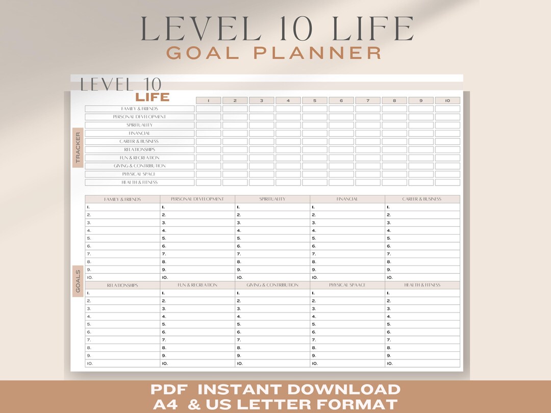 Level 10 Life PDF Printable A4 Wellness Goal Chart Digital Download - Etsy