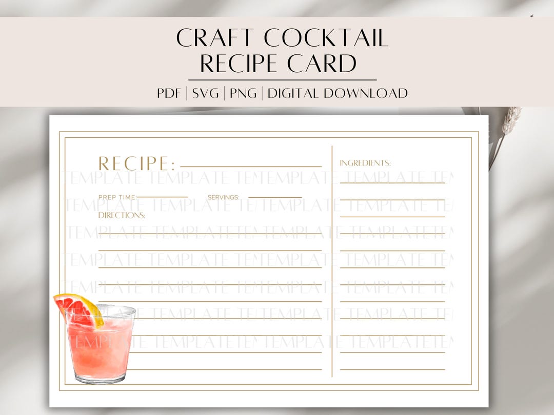 Modern Cocktail Recipe Card | Instant Download Pdf, Png, Svg | Mixology ...