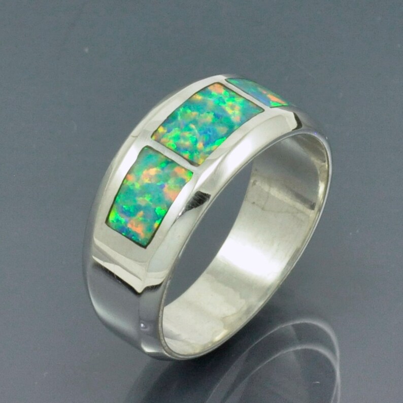Sterling Silver Opal Inlay Band - Etsy