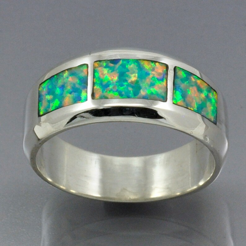 Sterling Silver Opal Inlay Band - Etsy