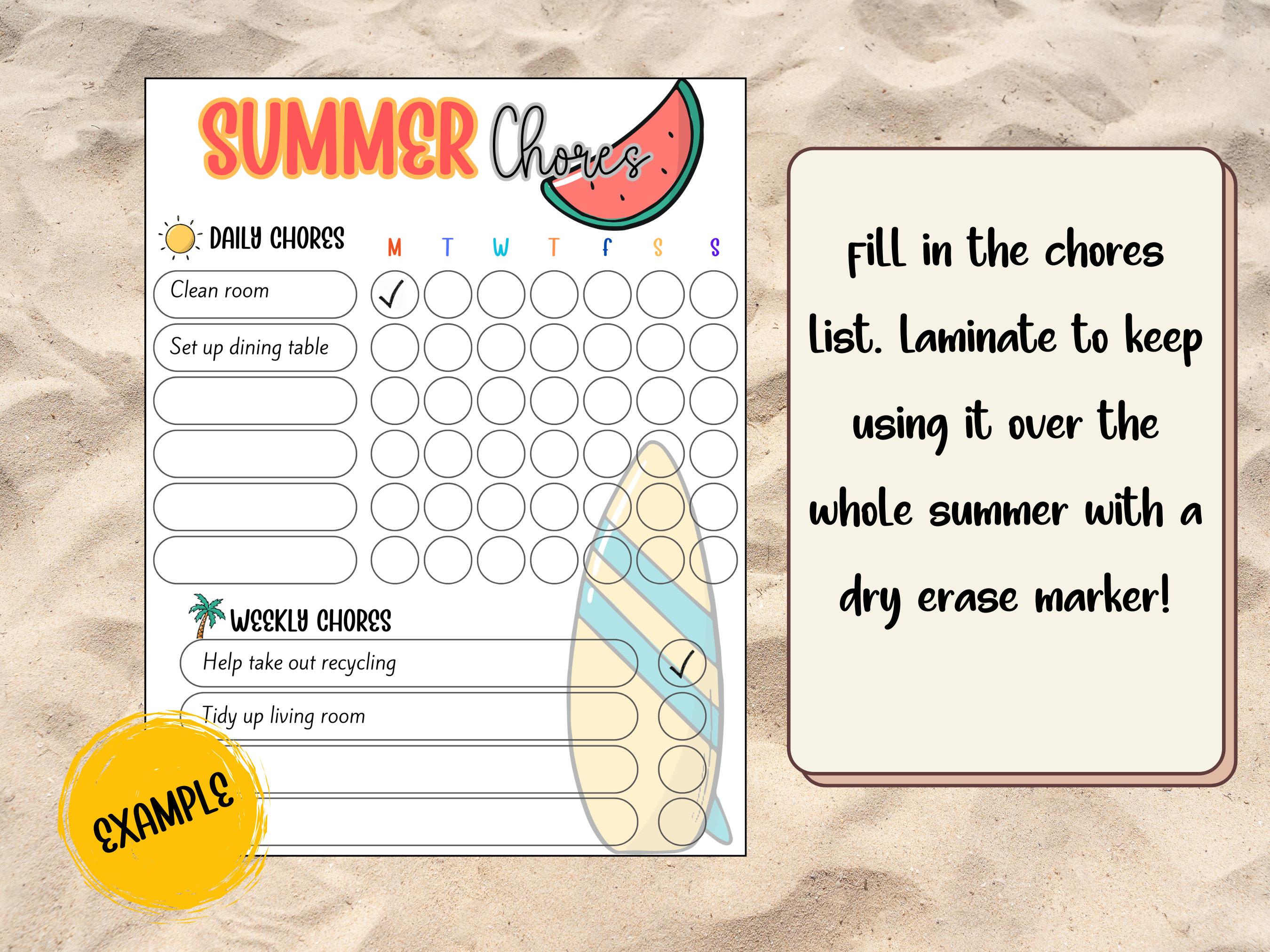 Kids Summer Chore Chart | Printable and Editable Daily Chore Chart ...