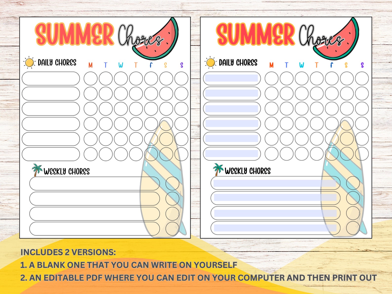 Kids Summer Chore Chart | Printable and Editable Daily Chore Chart ...