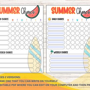 Kids Summer Chore Chart | Printable and Editable Daily Chore Chart ...
