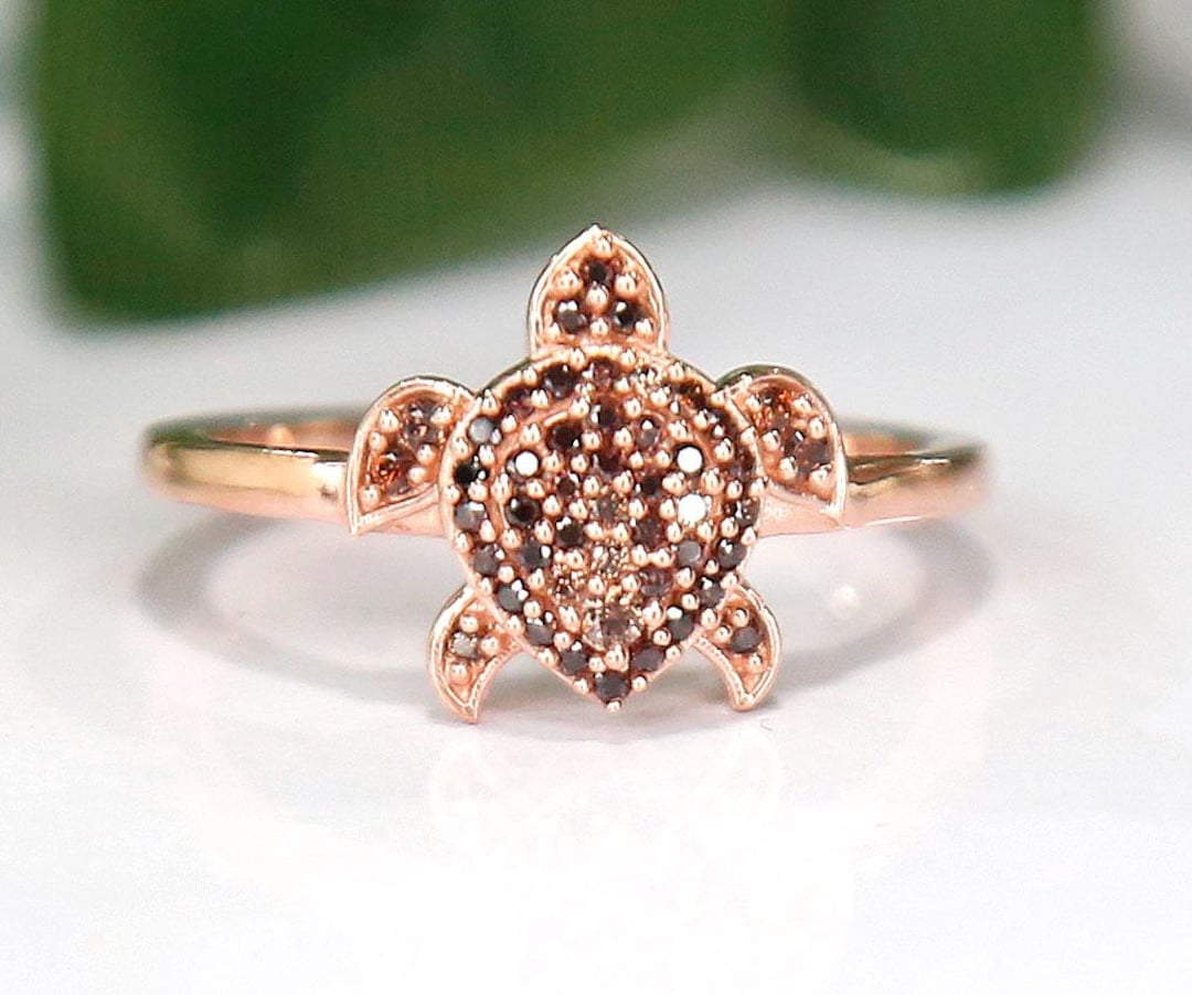 Brown Diamond Sea Turtle Engagement Ring in 18K Rose Gold Vermeil Beach ...