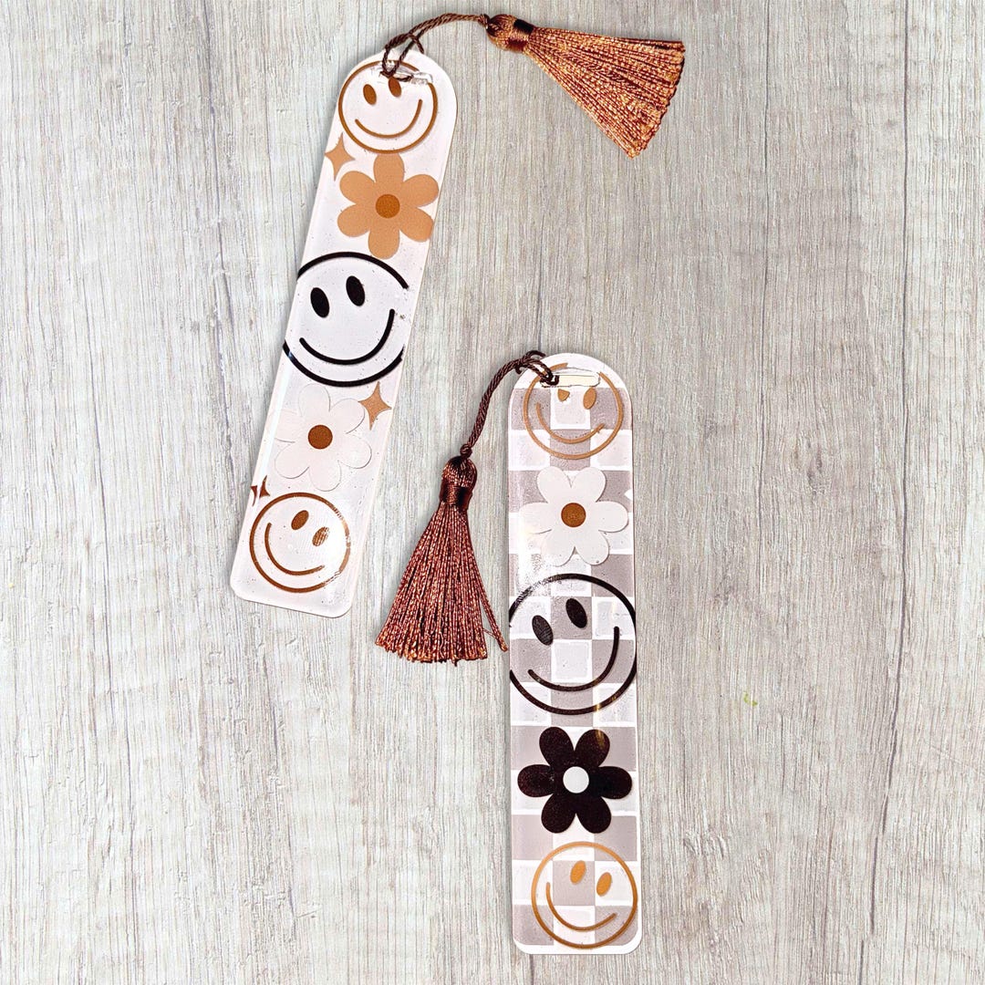Smiley Face Acrylic Bookmark: Neutral Boho Tassel - Etsy