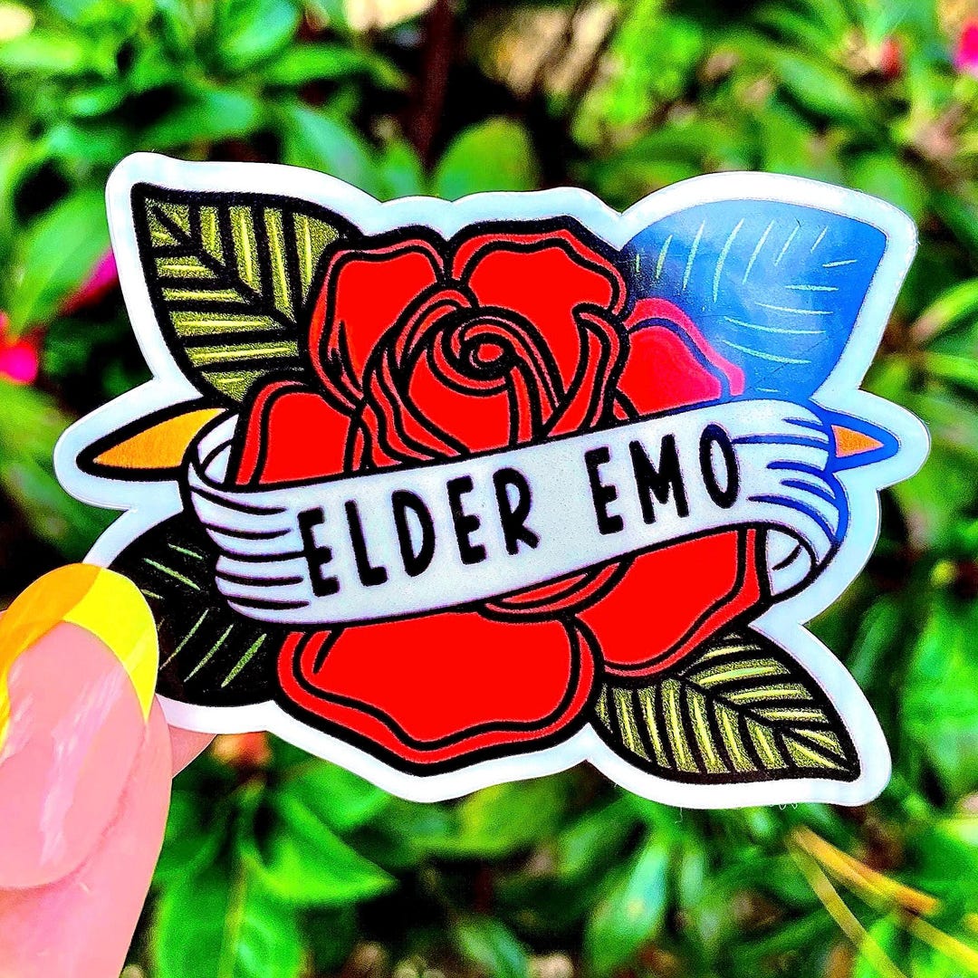 Elder Emo Sticker | Funny Rose Tattoo Vinyl Decal, Millennial Punk Rock ...