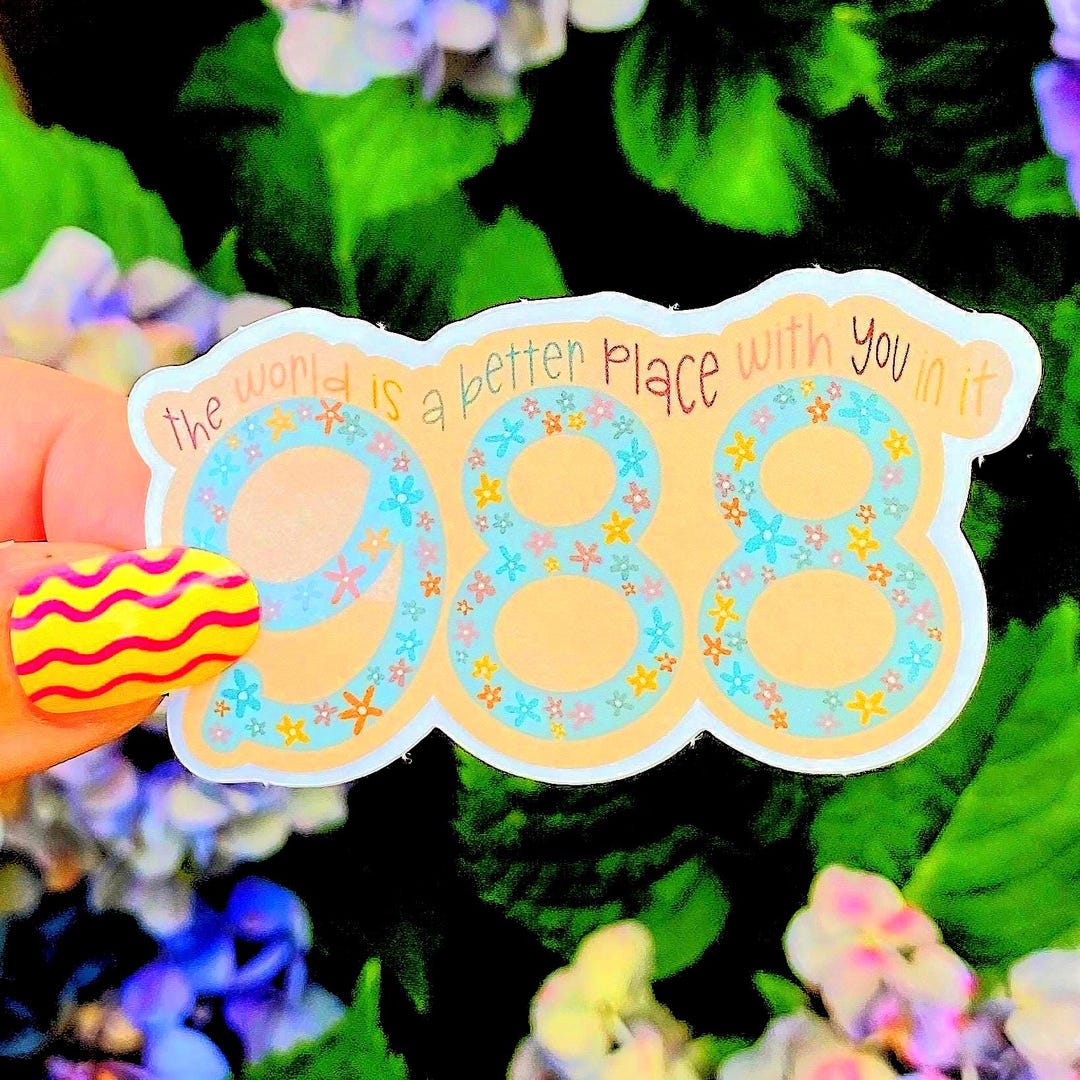 988 Crisis Hotline Sticker: Mental Health Awareness, Positive ...