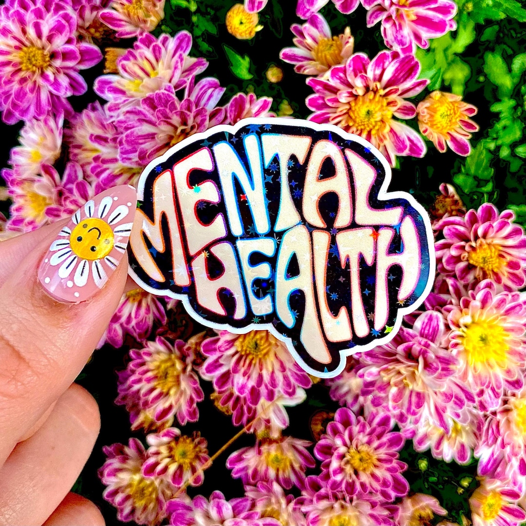 Mental Health Brain Sticker | Retro Rainbow Holographic Vinyl Decal ...