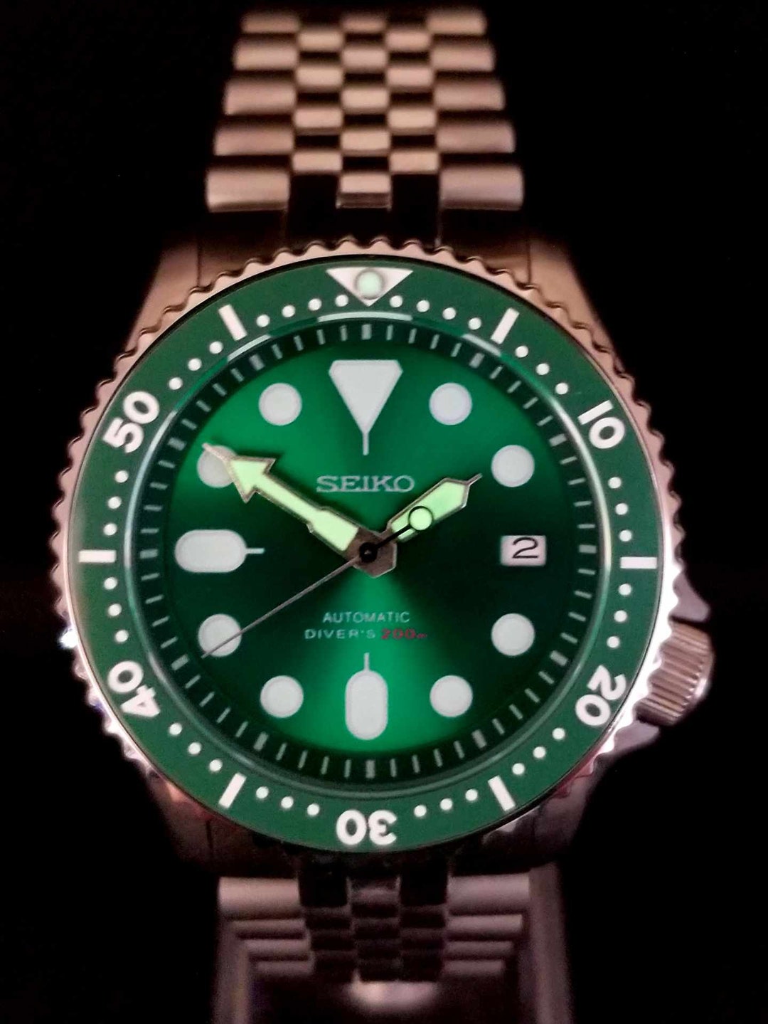 SKX Custom Triple Green Mod Dive Watch Seiko NH35 Regulated Automatic ...