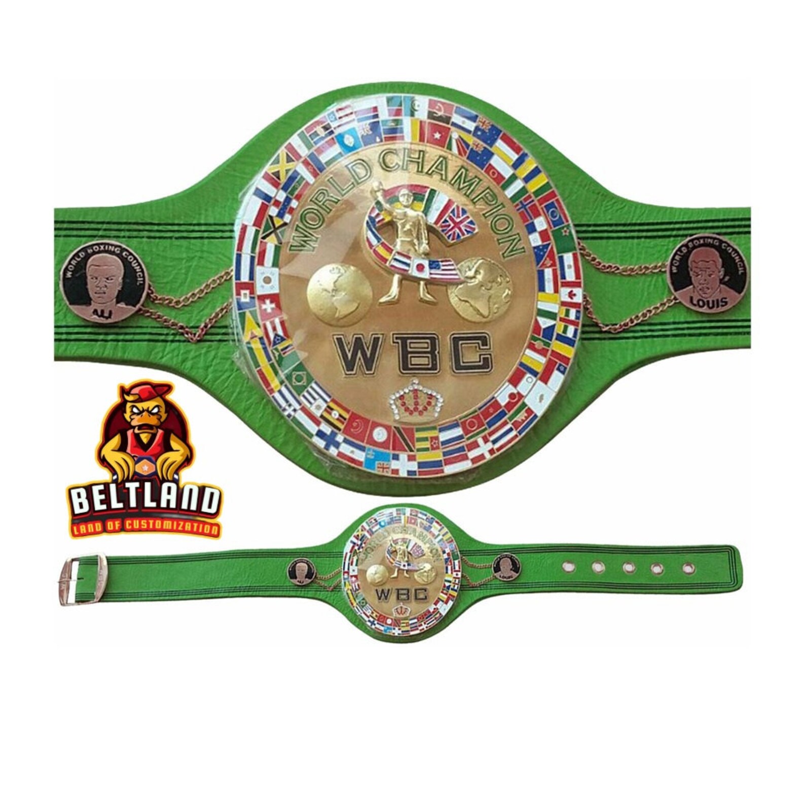 WBC World Boxing Champion Belt 1980s Muhammad Ali and Joe Louis 2mm 4mm Zinc in Etching Adult ...