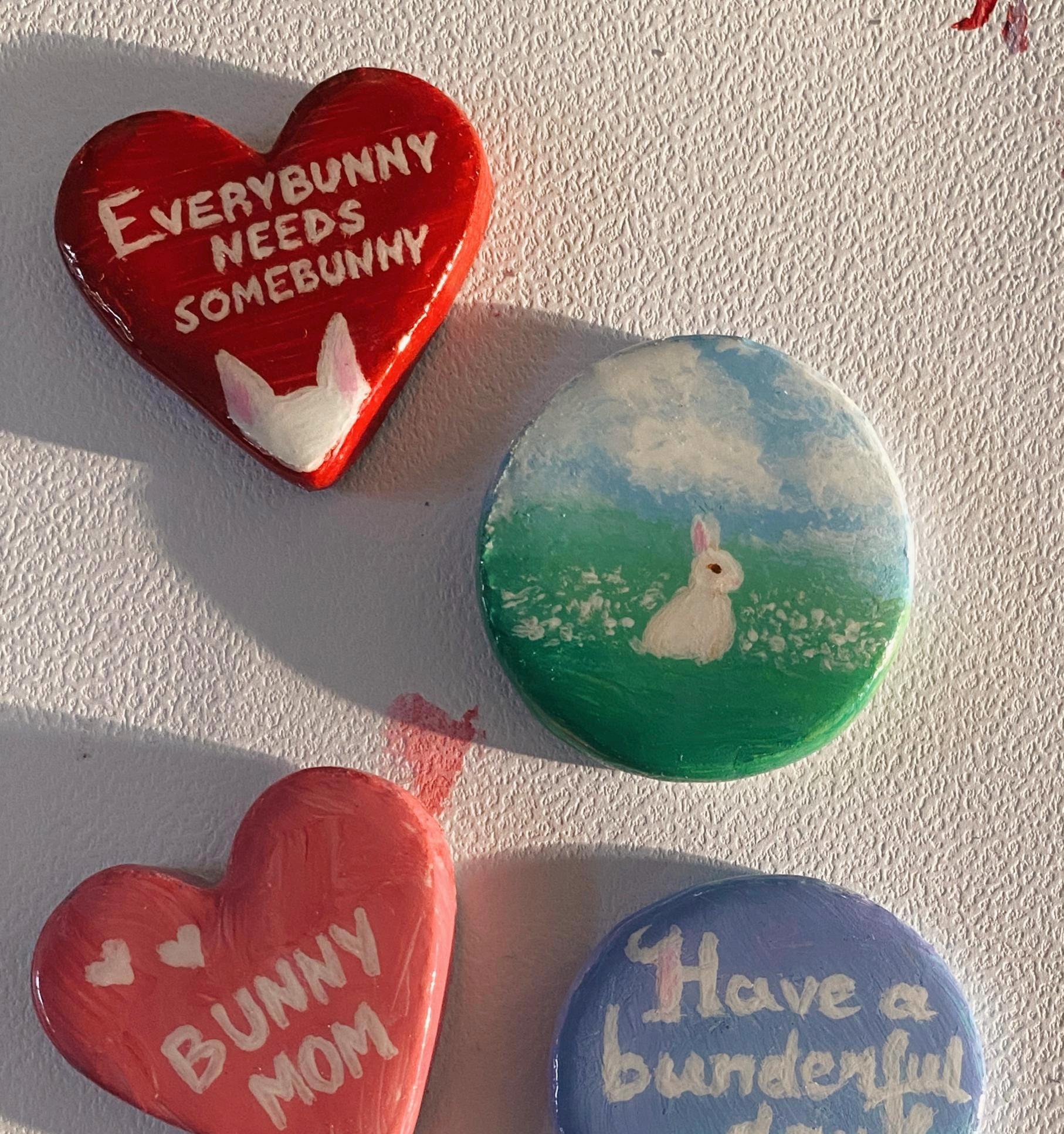 Cute Painted Bunny Magnet, Rabbit Polymer Clay Fridge Magnet, Dreamy ...