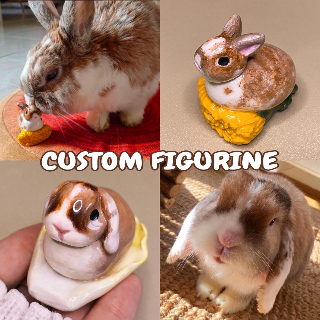 CUSTOM Bunny Figurine, Cute Rabbit Polymer Clay Sculpture With Fruit ...