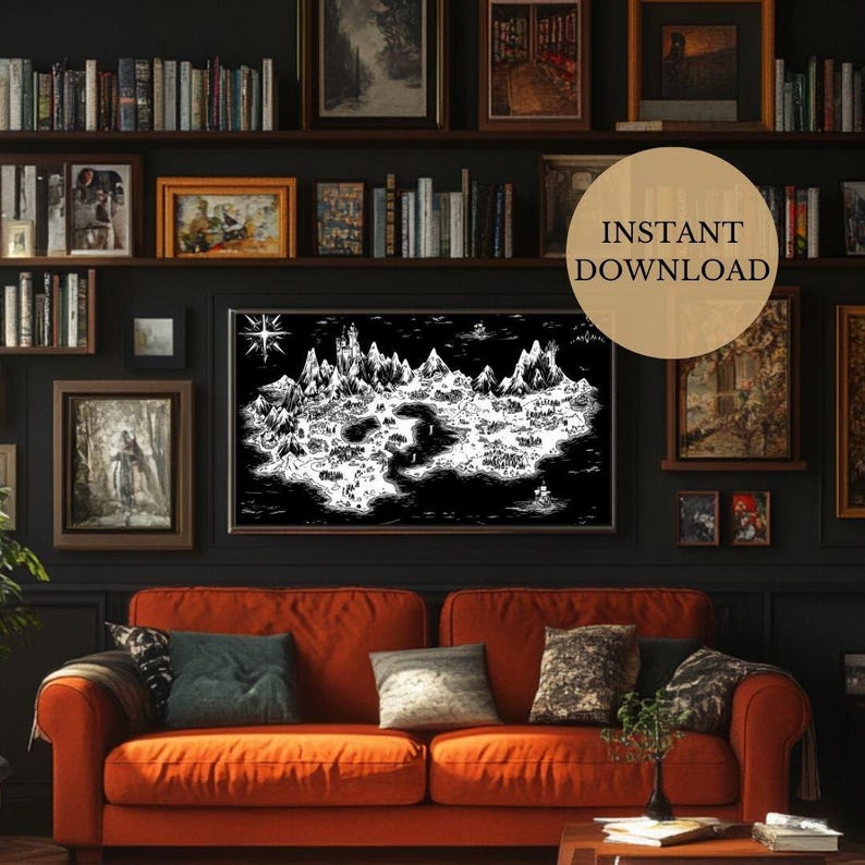 Fantasy Map Inverted Frame TV Art Instant Digital Download Home Decor ...
