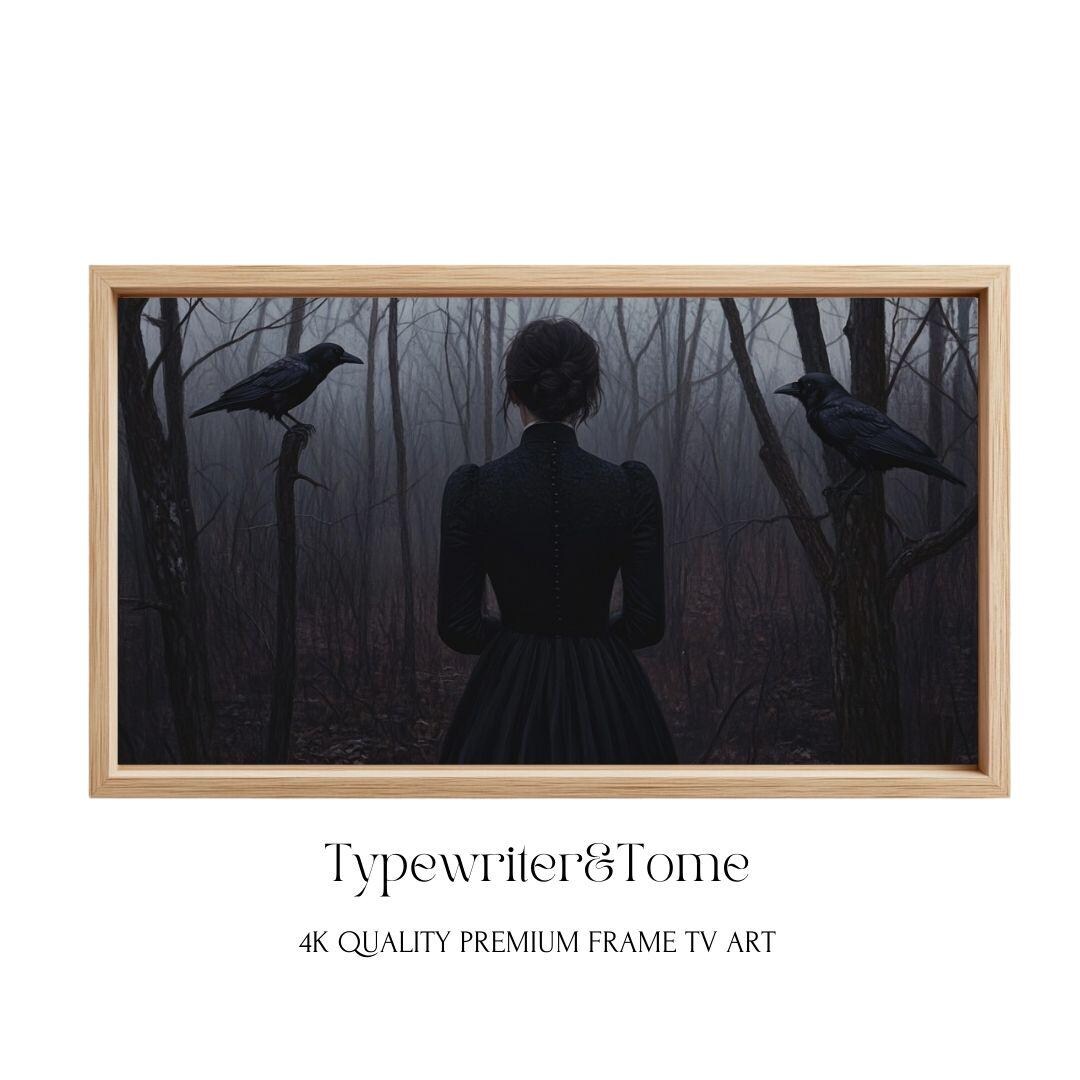 Lady Raven Frame TV Art Seasonal Home Decor Halloween Autumn Fall ...