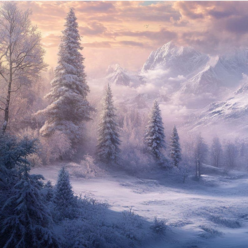Pastel Winter Mountain Frame TV Art: Bookish Holiday Decor (digital ...