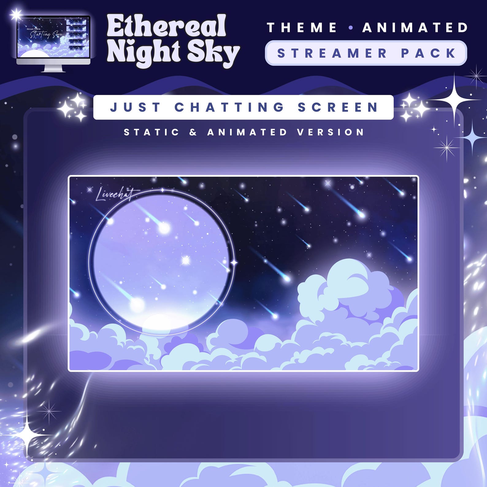 Ethereal Night Sky Streamer Package: Animated Twitch Overlay (OBS ...